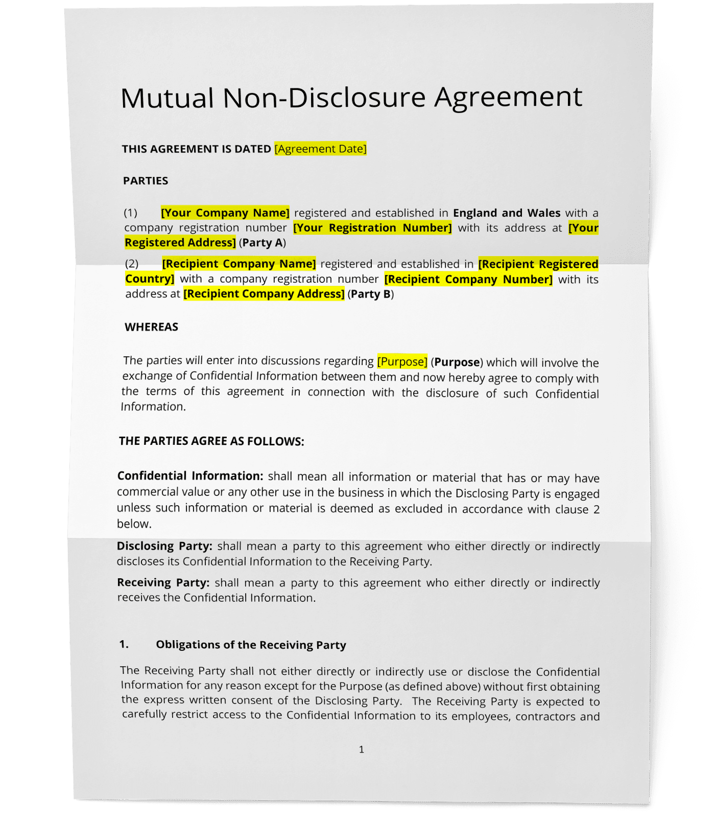 Free UK Non Disclosure Agreement NDA Template Download Doc2