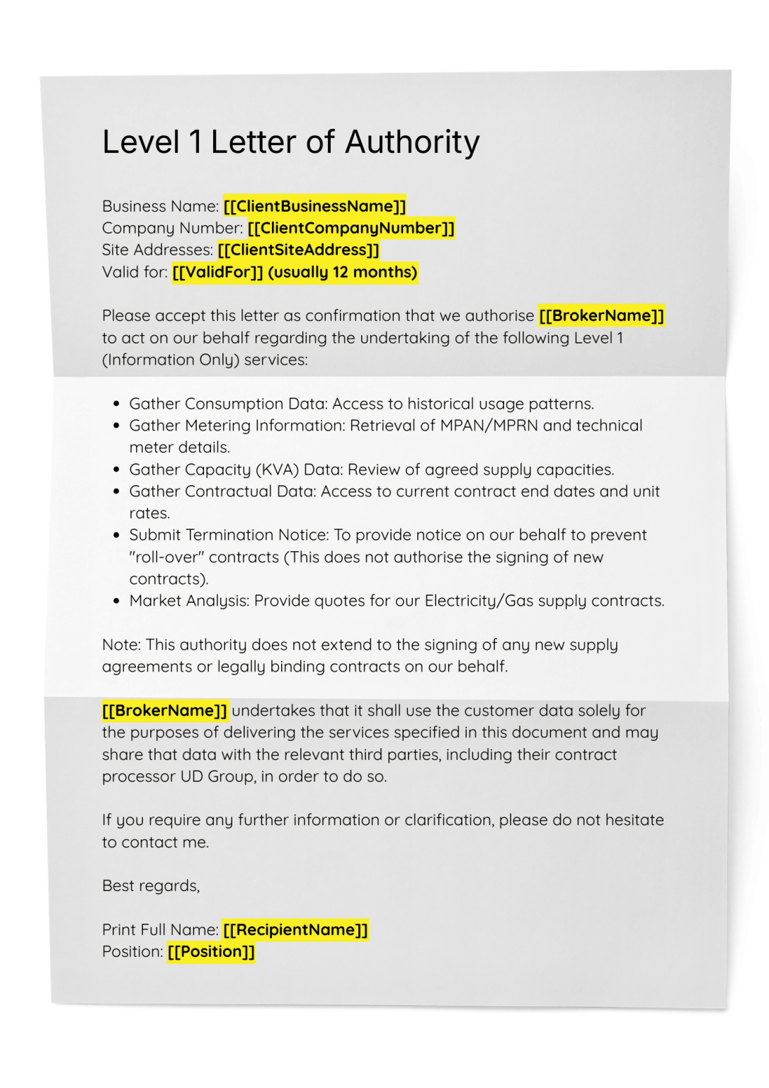 Free Level 1 LOA Template UK - Download Energy Authority