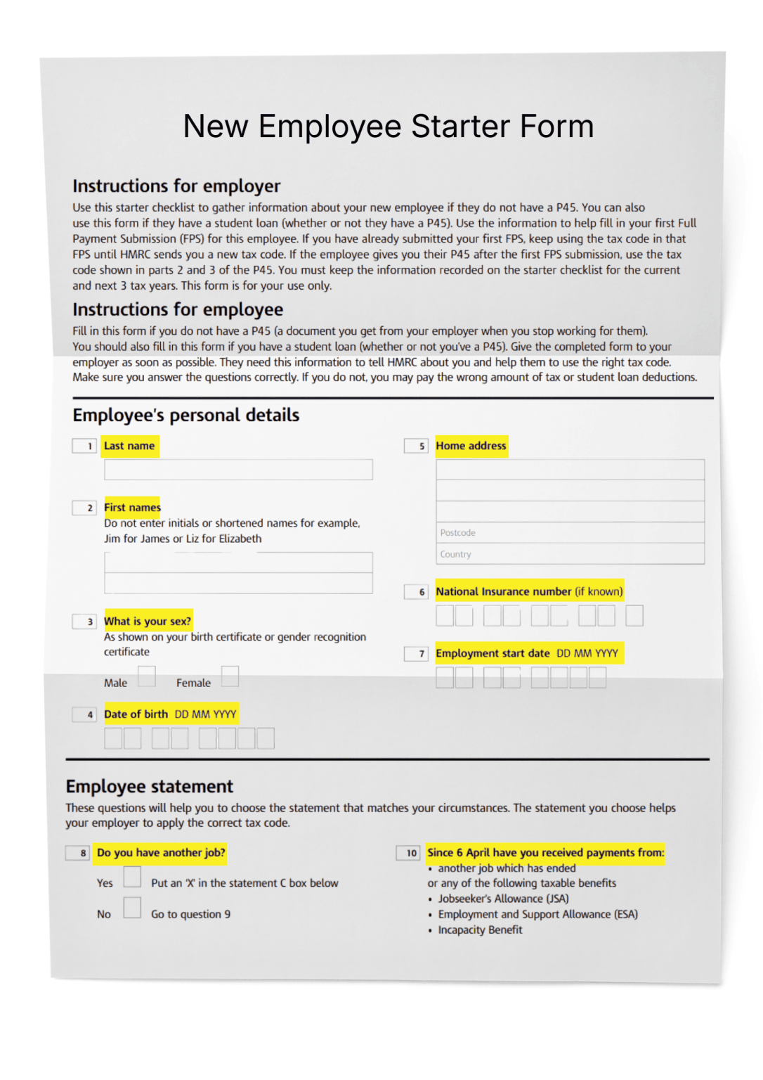 New Employee Starter Form Template - Free UK Download