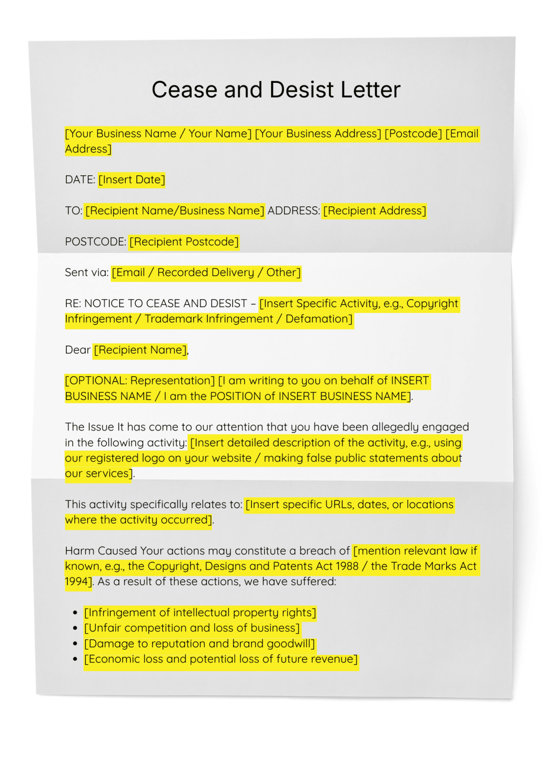 Cease and Desist Letter Template - Free UK Download
